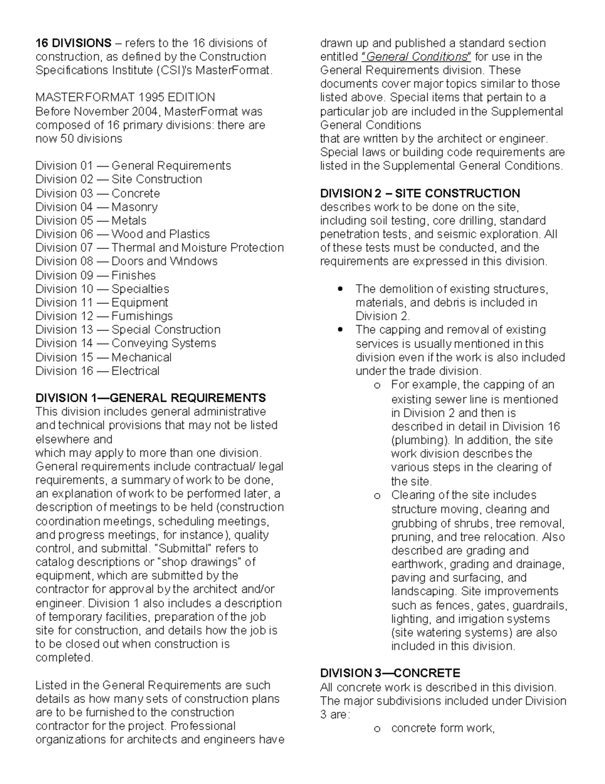 430044924 16 Divisions Refers to the 16 Divisions of Construction - 16 ...