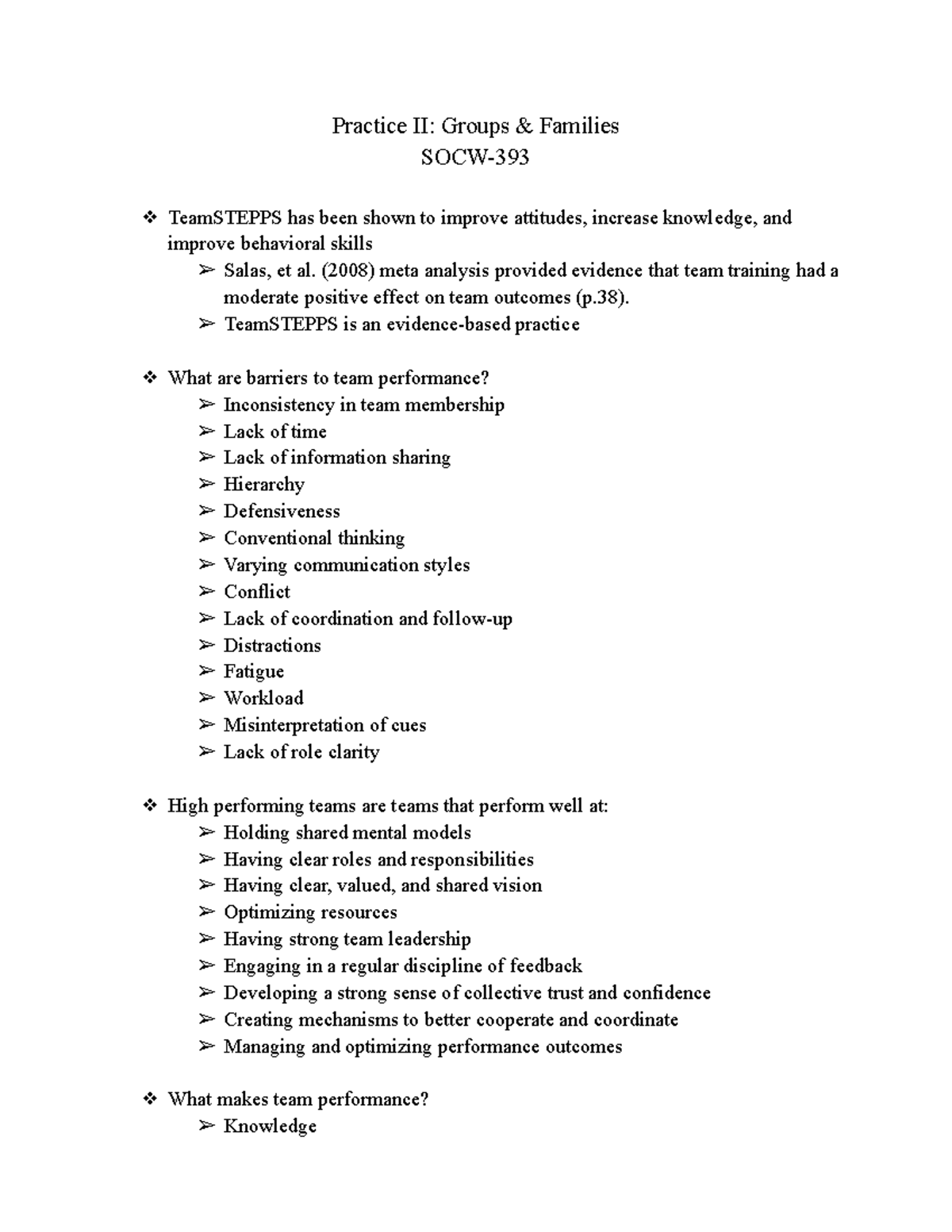 SOCW-393 Notes: TeamSTEPPS - Practice II: Groups & Families SOCW ...