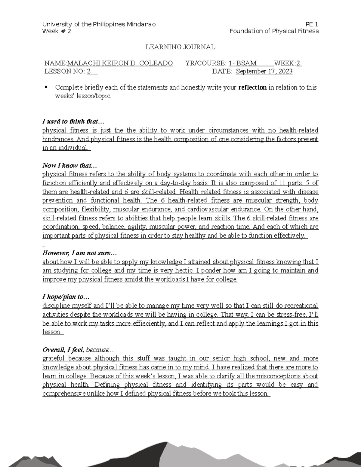 Learning Journal-2 - NOTHING - University of the Philippines Mindanao ...