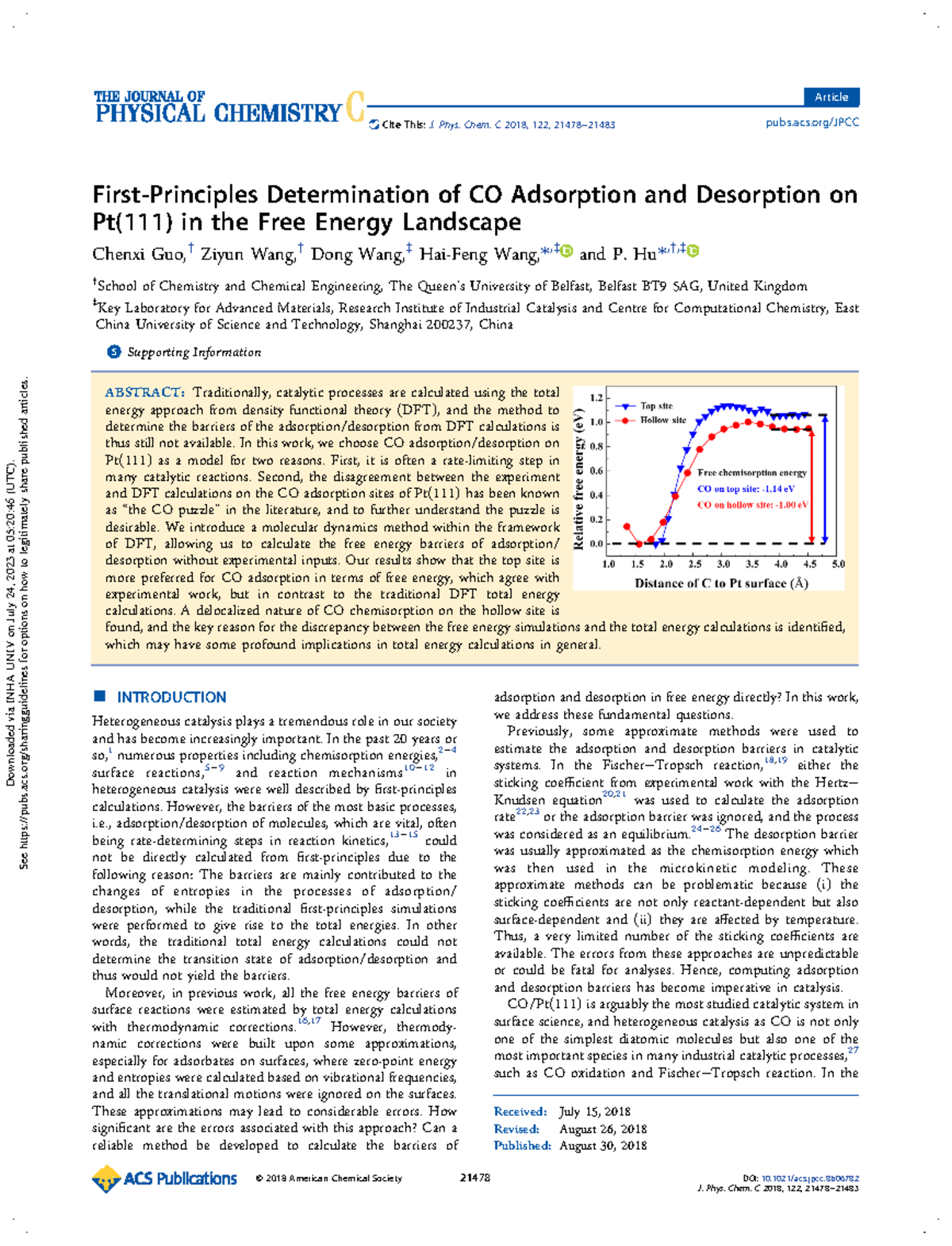 First-Principles Determination of CO Adsorption and Desorption on Pt ...