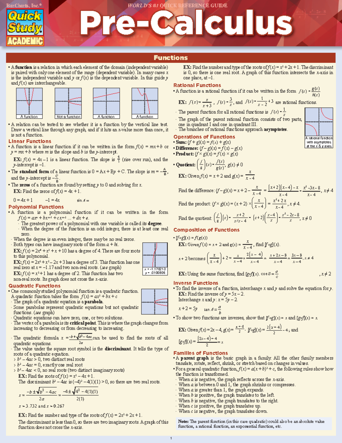 Pre-Calculus A Quick Study Reference Guide (Expo Log LLC) - A function ...