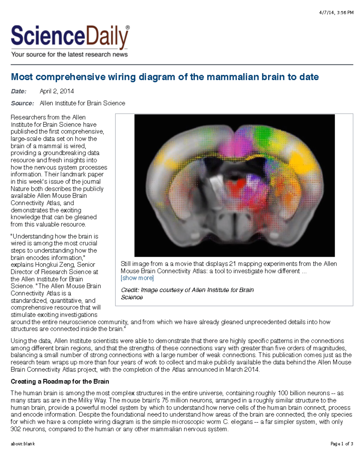 Allen Sci Daily - 4/7/14, 3:56 PM about:blank Page 1 of 3 Date: Source ...