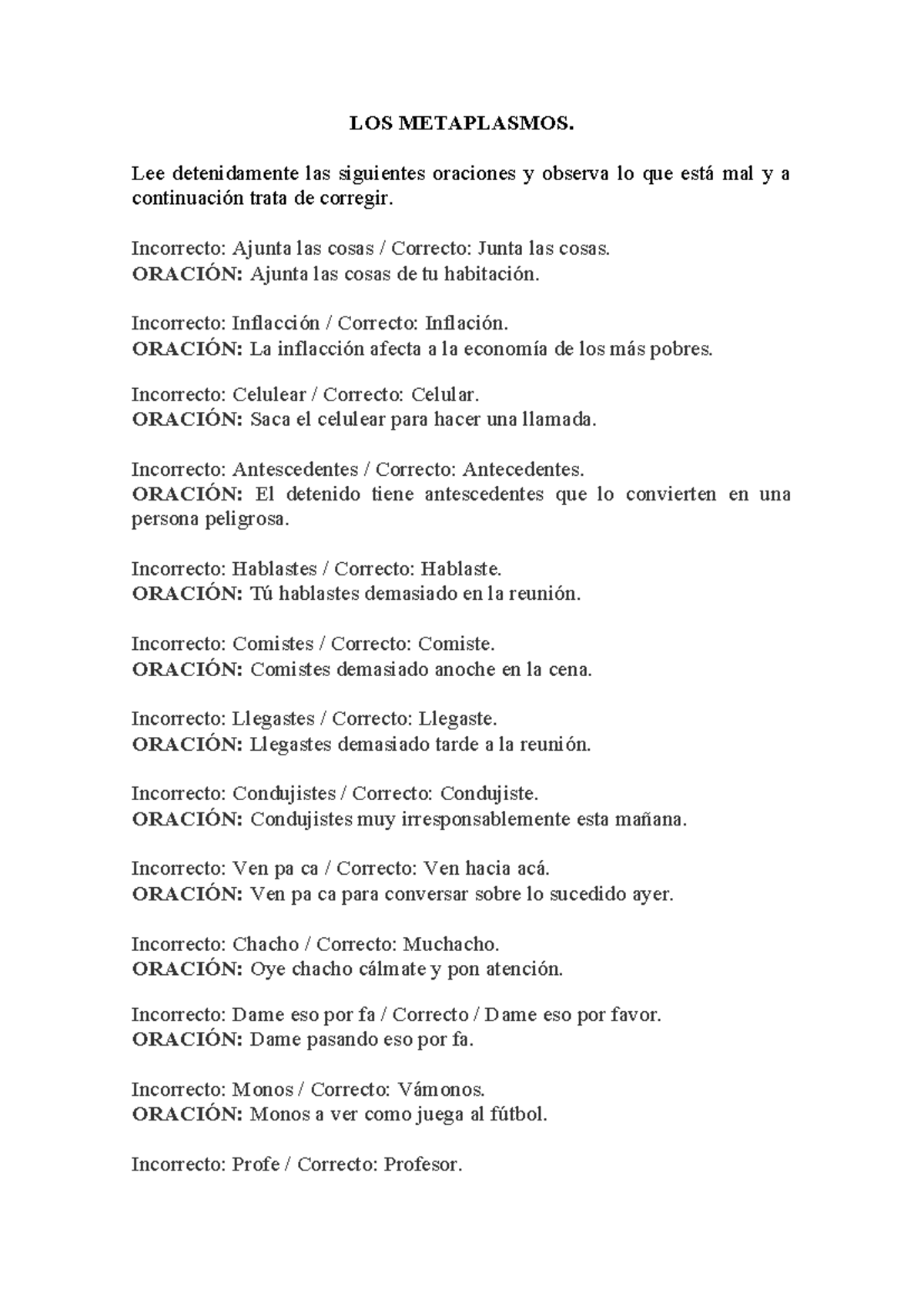 LOS Metaplasmos - MATERIAL DE APOYO - LOS METAPLASMOS. Lee ...