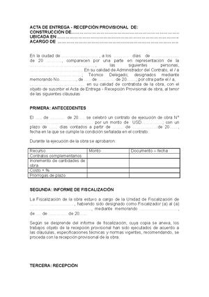 Ejemplo Recepcion Definitiva - ACTA DE ENTREGA - RECEPCIÓN DEFINITIVA ...