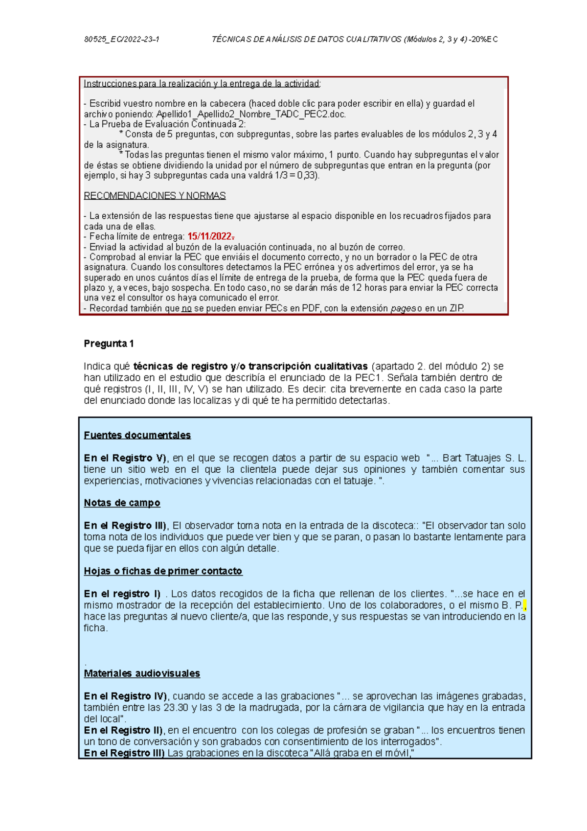 PEC2 TADC 22-23-1 - PEC 2 Nota A - Instrucciones para la realización y la entrega de la ...