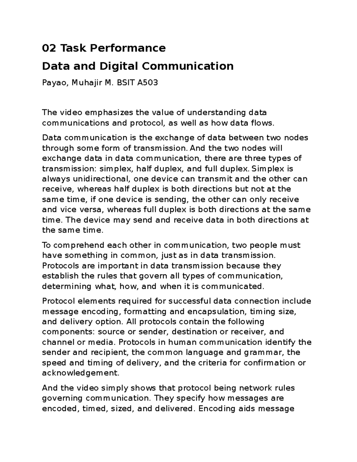 Practical development - 02 Task Performance Data and Digital Communication Payao, Muhajir M ...