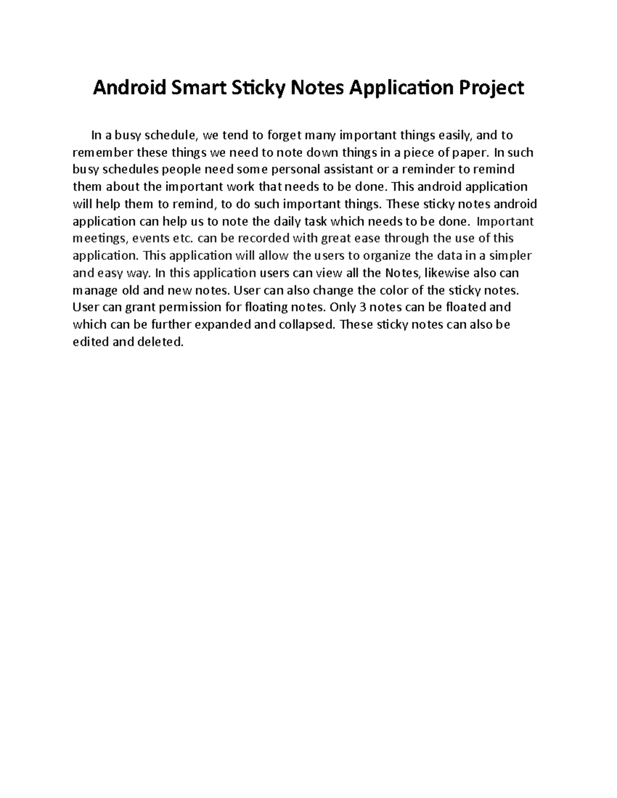 A130 - sticky notes synopsis - Android Smart Sticky Notes Application ...