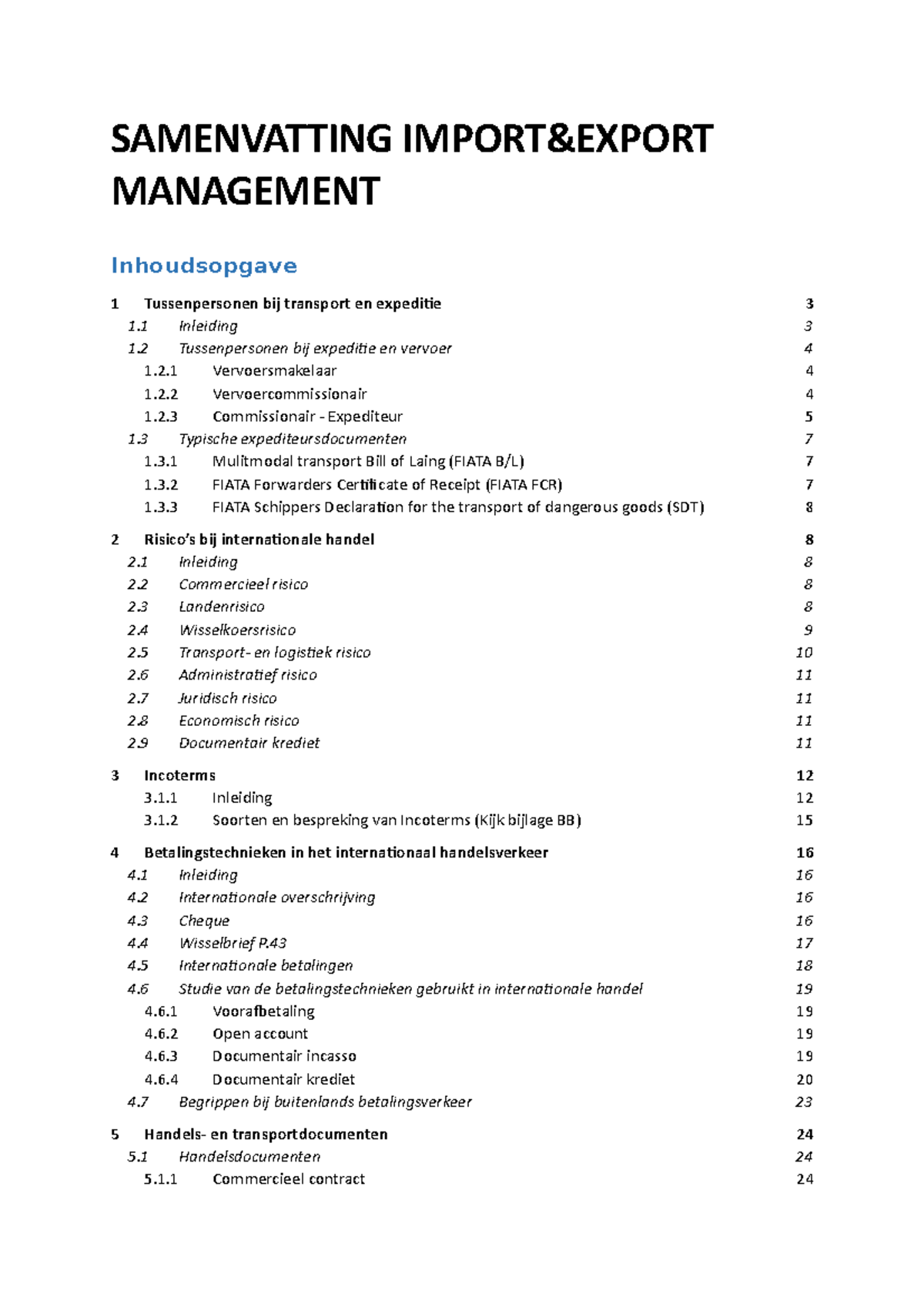 Samenvatting- Import-EN- Export - SAMENVATTING IMPORT&EXPORT MANAGEMENT 1 Tussenpersonen bij ...