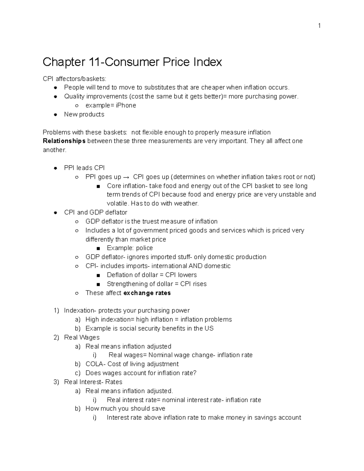 ECON notes ch 11-22 - Chapter 11-Consumer Price Index CPI affectors ...