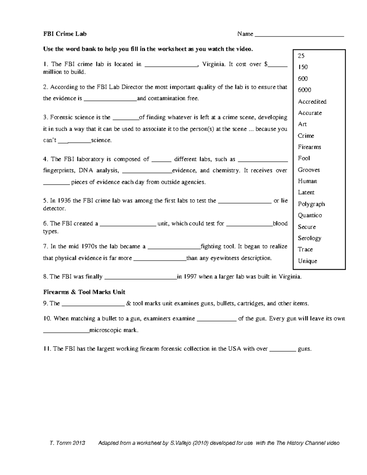 FBICrime Lab Wkst Discussion Guide - FBI Crime Lab Name ...