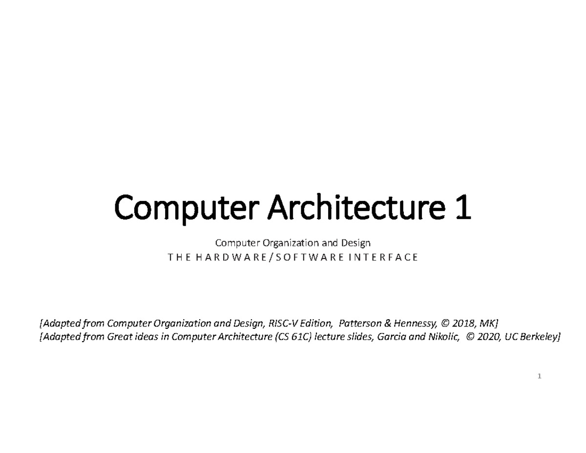 CA I Chapter 4 RISC V Pipelining - Computer Architecture 1 Computer Organization and Design T H ...