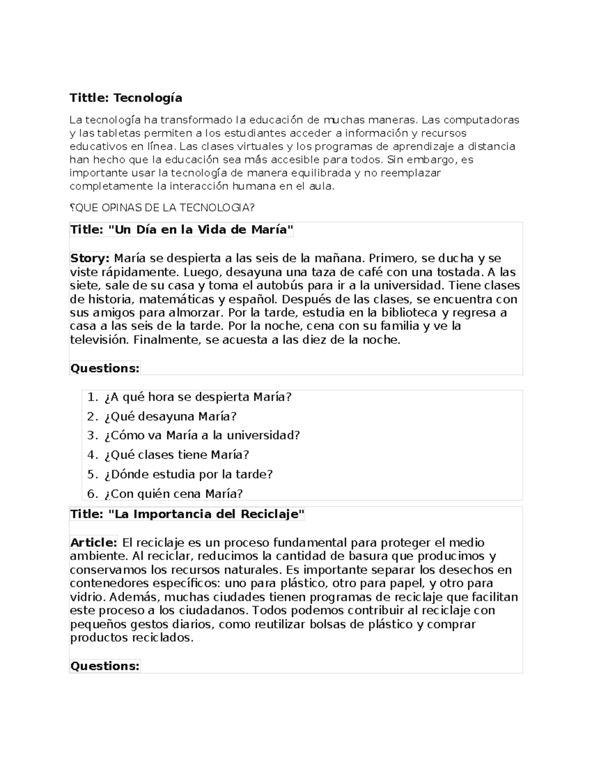 S-2 Lecturas DE Comprehension - Tittle: Tecnología La tecnología ha ...