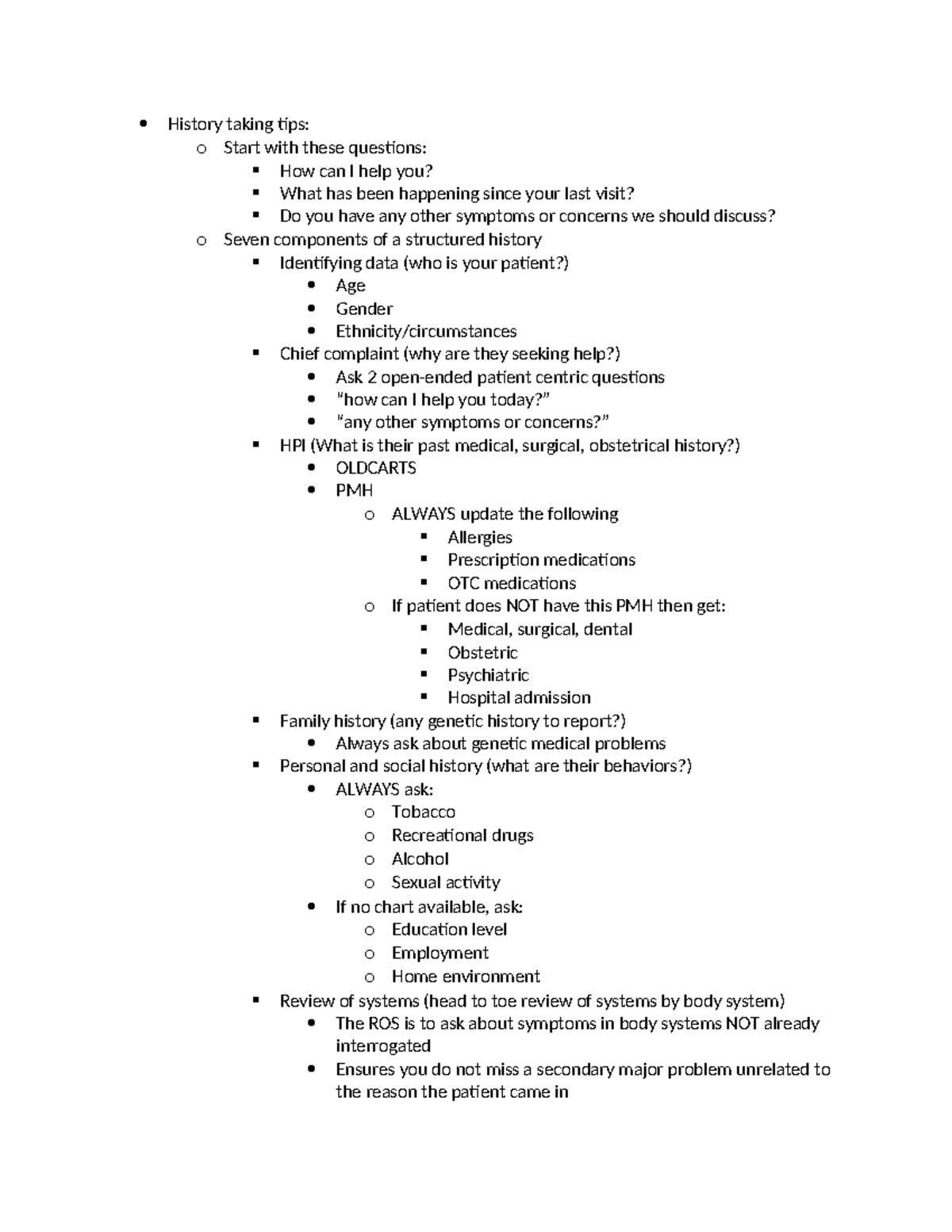 I-human tips - History taking tips: o Start with these questions: How ...