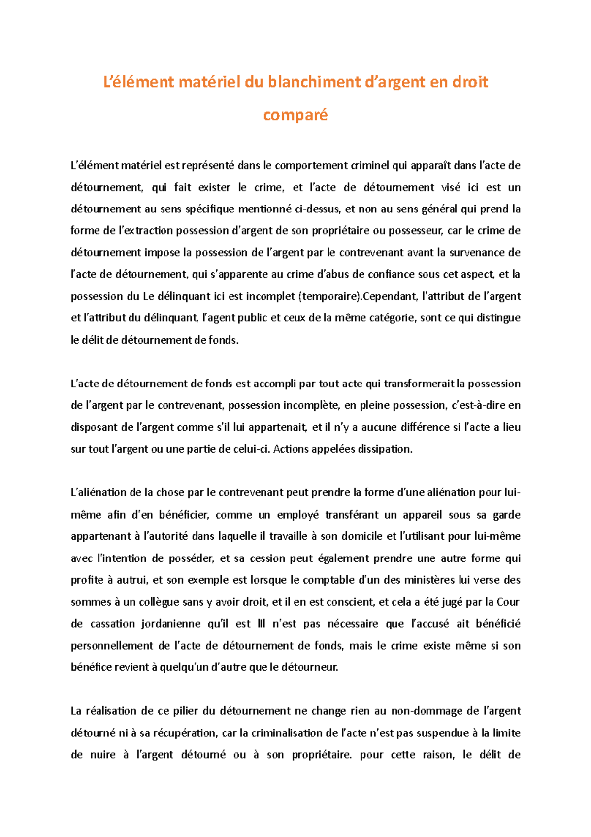 Définition du blanchiment d'argent en droit comparé - L’élément ...