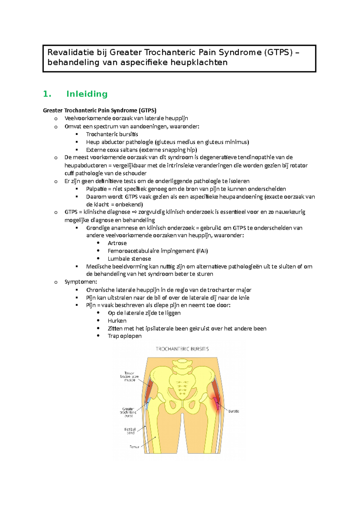 GTPS - Samenvatting greater trochanteric pain syndrome - 1. Inleiding ...