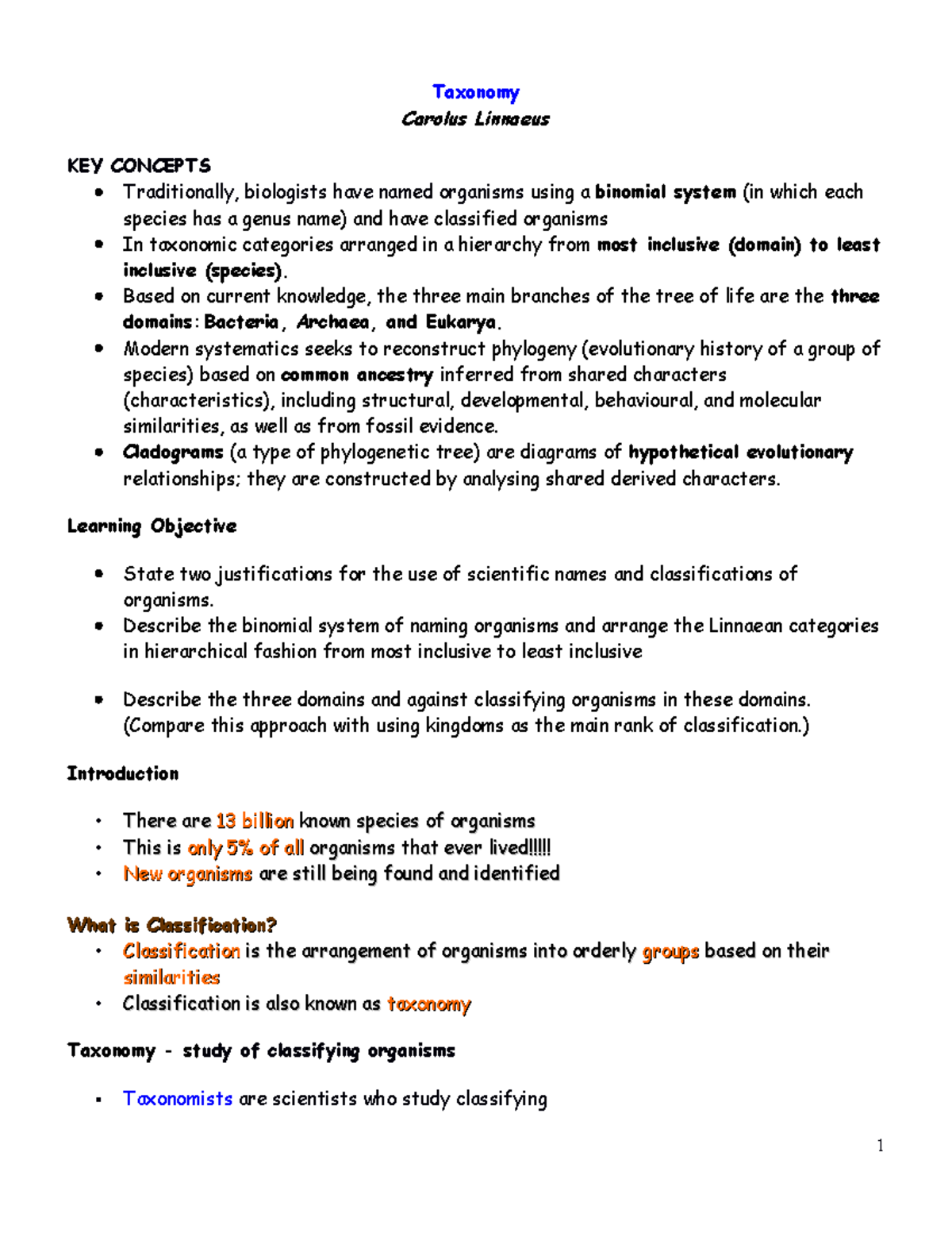 1692955370606 Notes - e learning - Taxonomy Carolus Linnaeus KEY ...