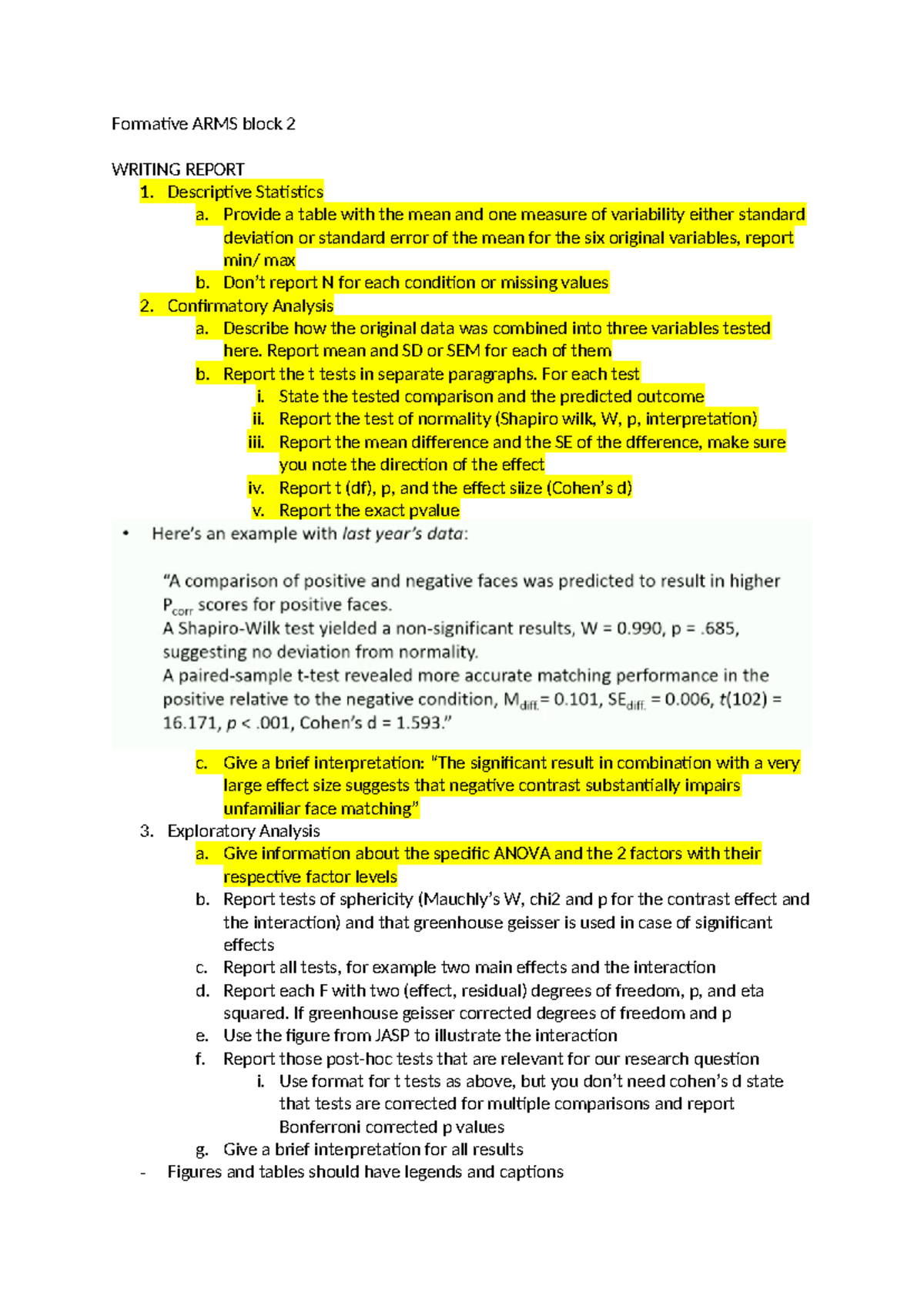 Formative ARMS block 2 - summary of notes on how to report results for ...