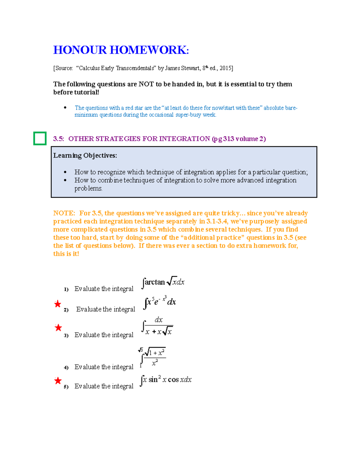 Homework Module 3 - HONOUR HOMEWORK: [Source: “Calculus Early ...