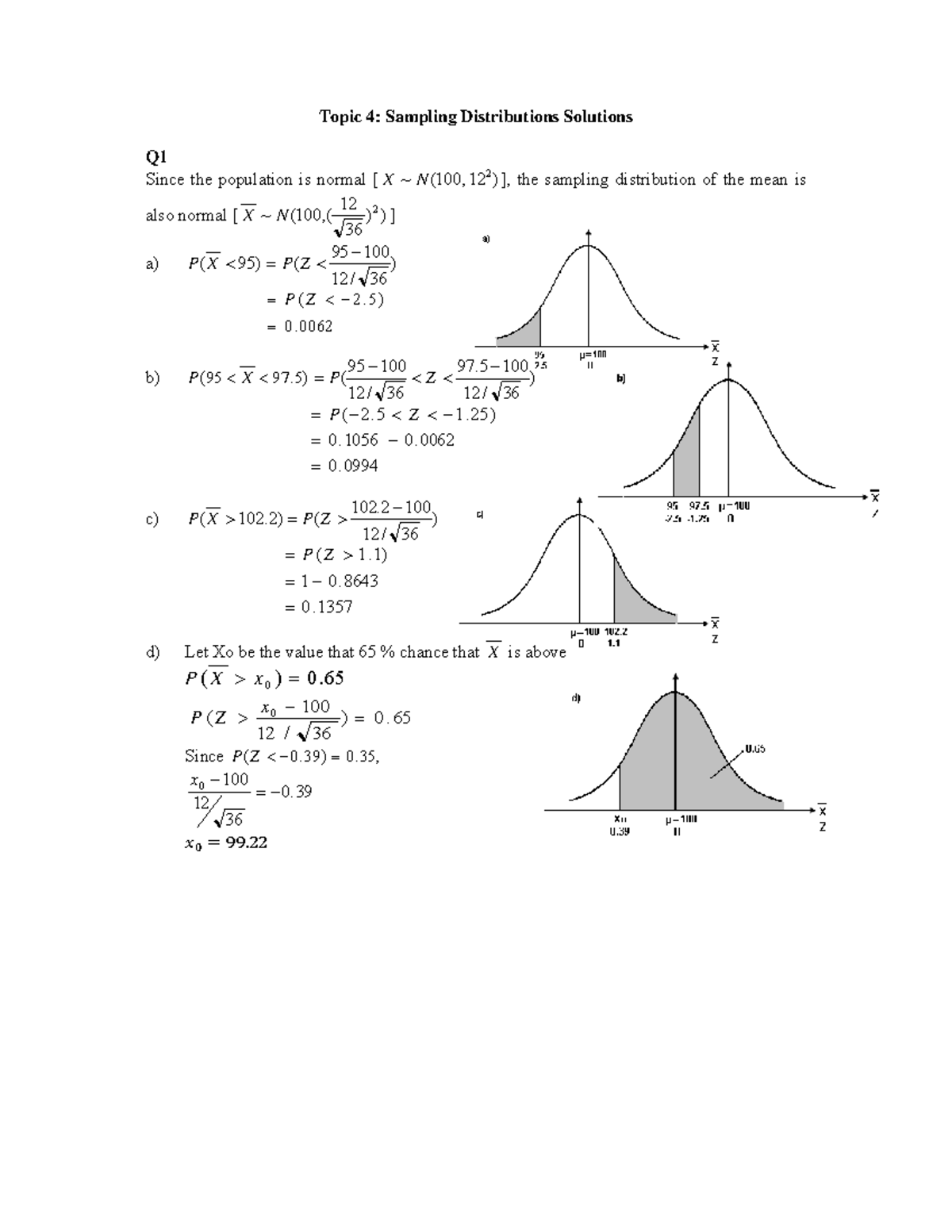 Topic 4 Solutions - CB2200 Business Statistics Tutorial Questions and ...