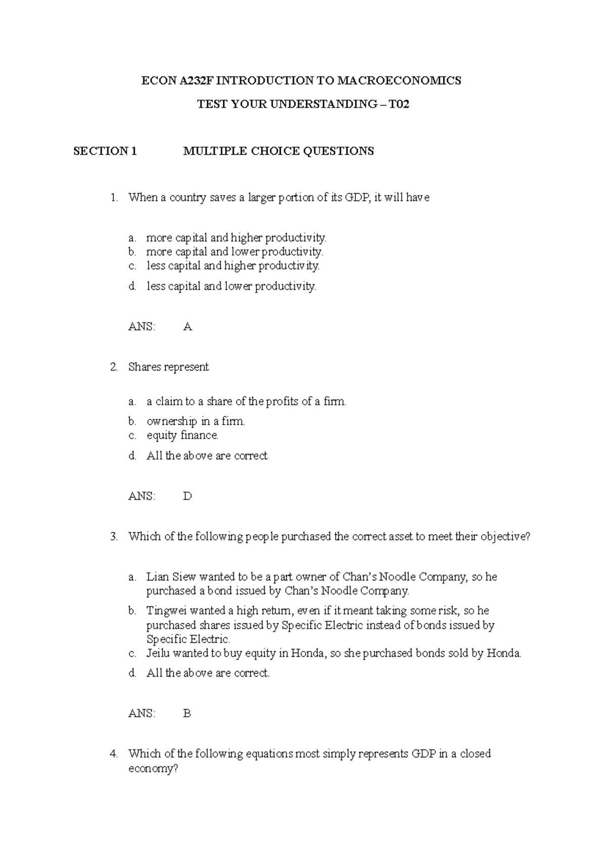 Understanding 2 - economy - ECON A232F INTRODUCTION TO MACROECONOMICS ...