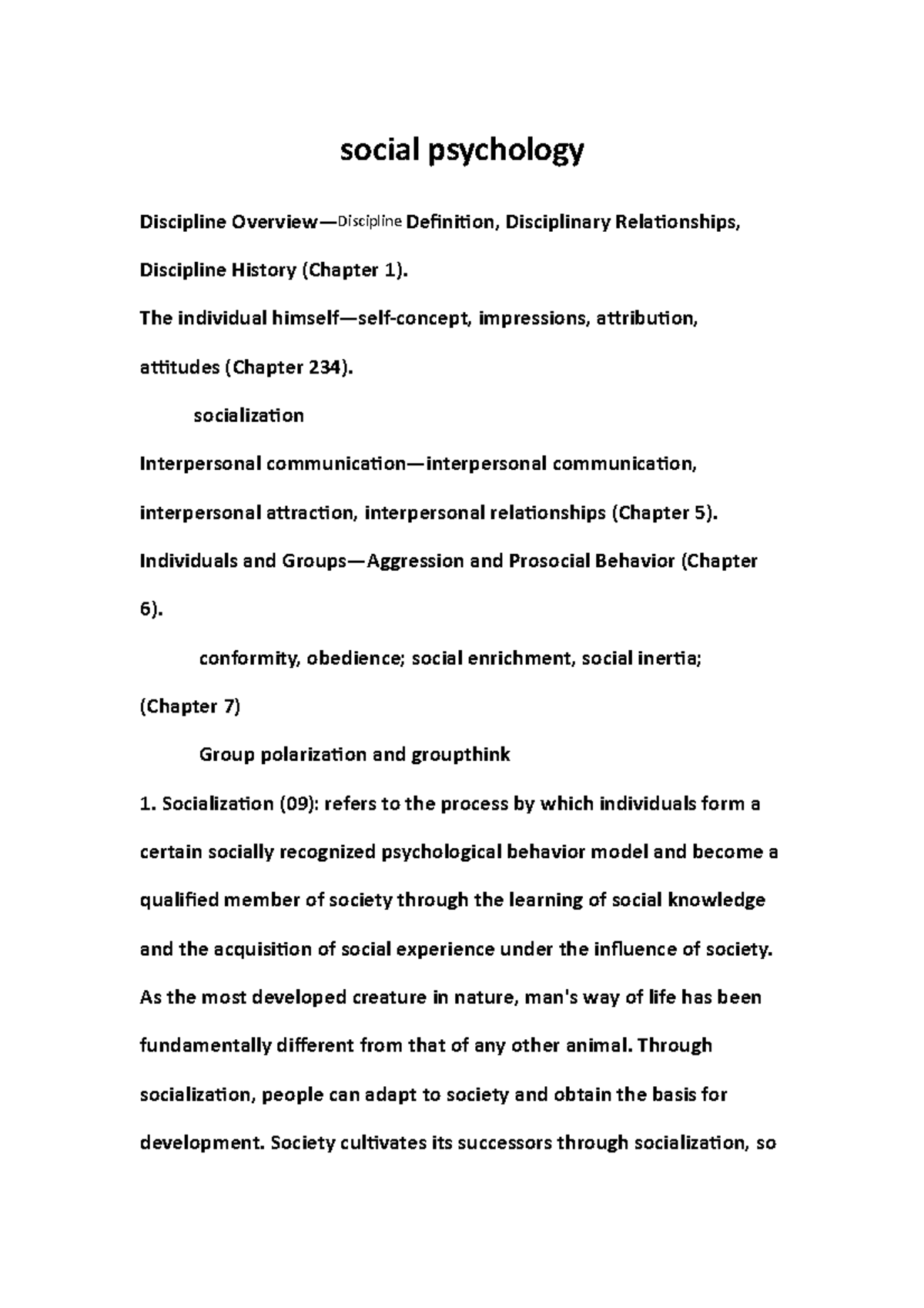 Discipline Overview - social psychology Discipline Overview—Discipline ...