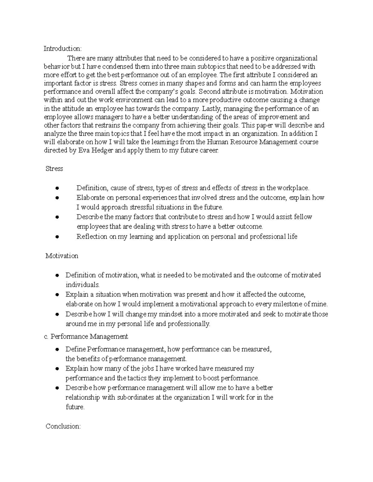 HRM 360 Paper Outline - Organizational Behavior Application Project ...