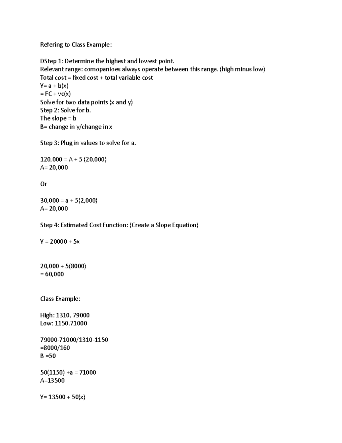 Managerial Accounting - Notes Chapter 2 - Refering to Class Example ...