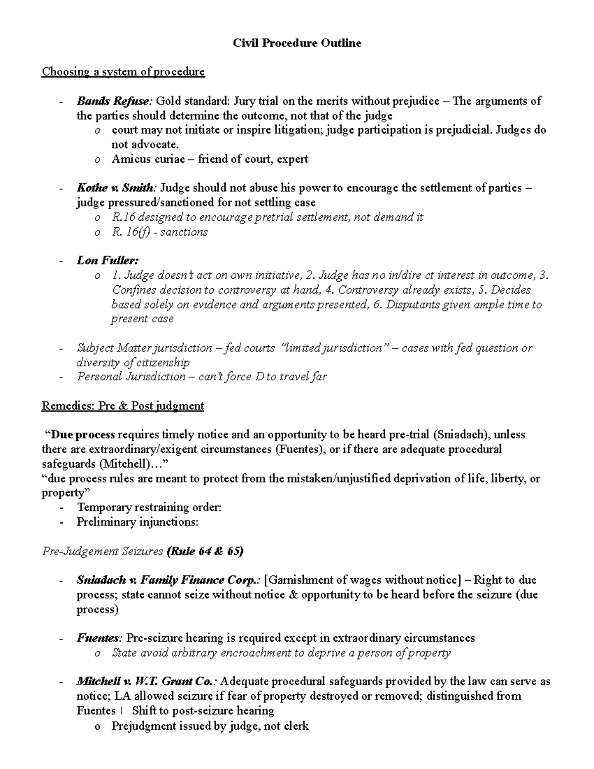 Civil Procedure Mid-Term Outline - Civil Procedure Outline Choosing a ...