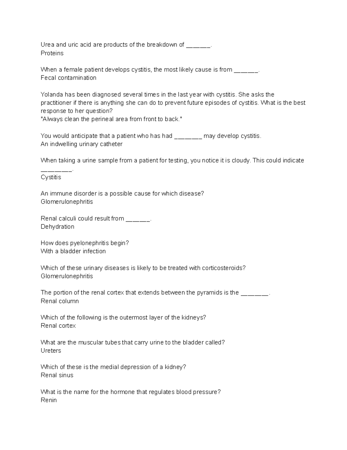 Dx Urinary Answers - DX Practice QS - Urea and uric acid are products ...