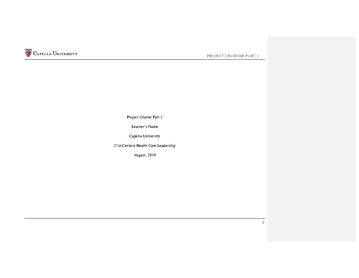 Cf Exemplar NHS8040 Assignment 7 - Project Charter Part 2 Learner’s ...