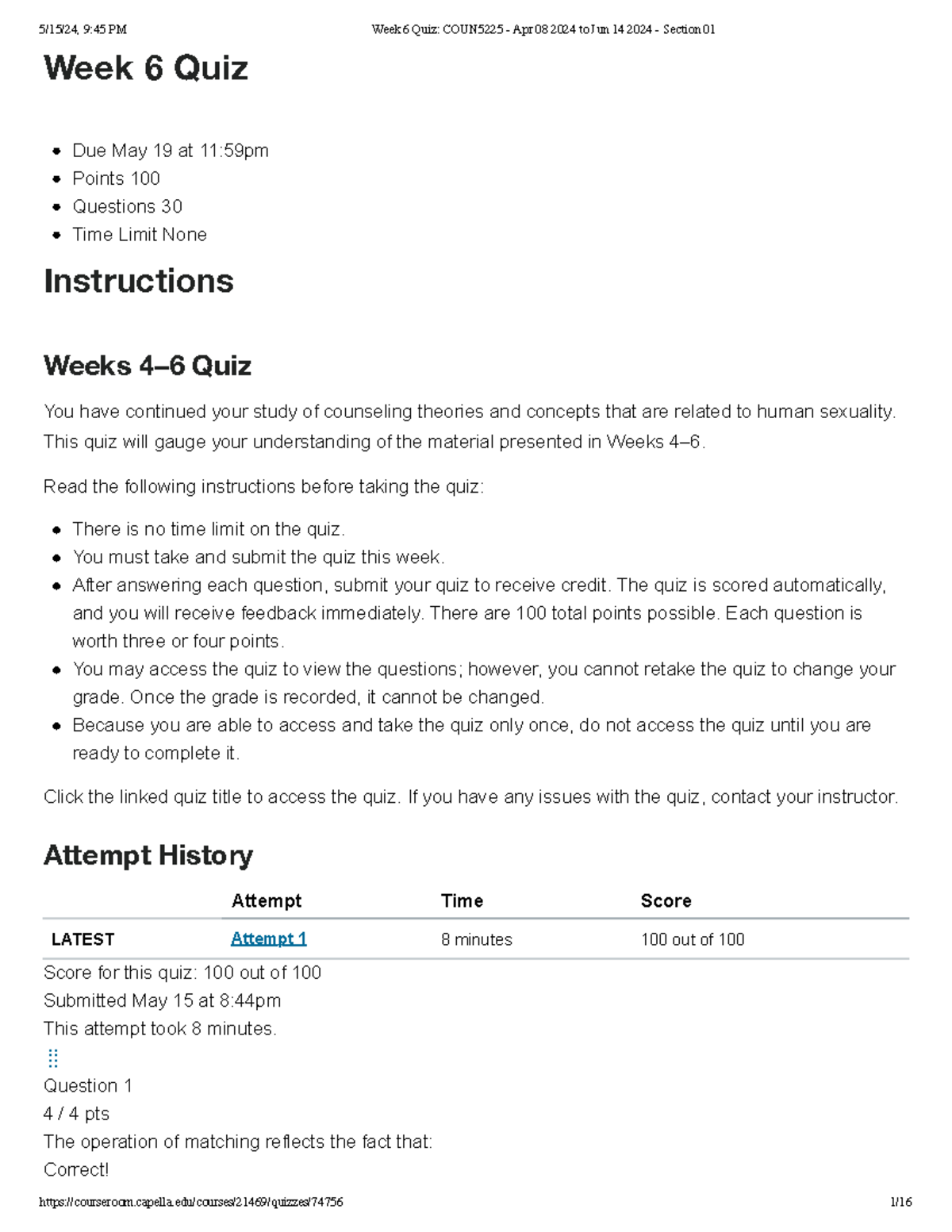 Week 6 Quiz COUN5225 - Week 6 Quiz Answers - Due May 19 at 11:59pm ...