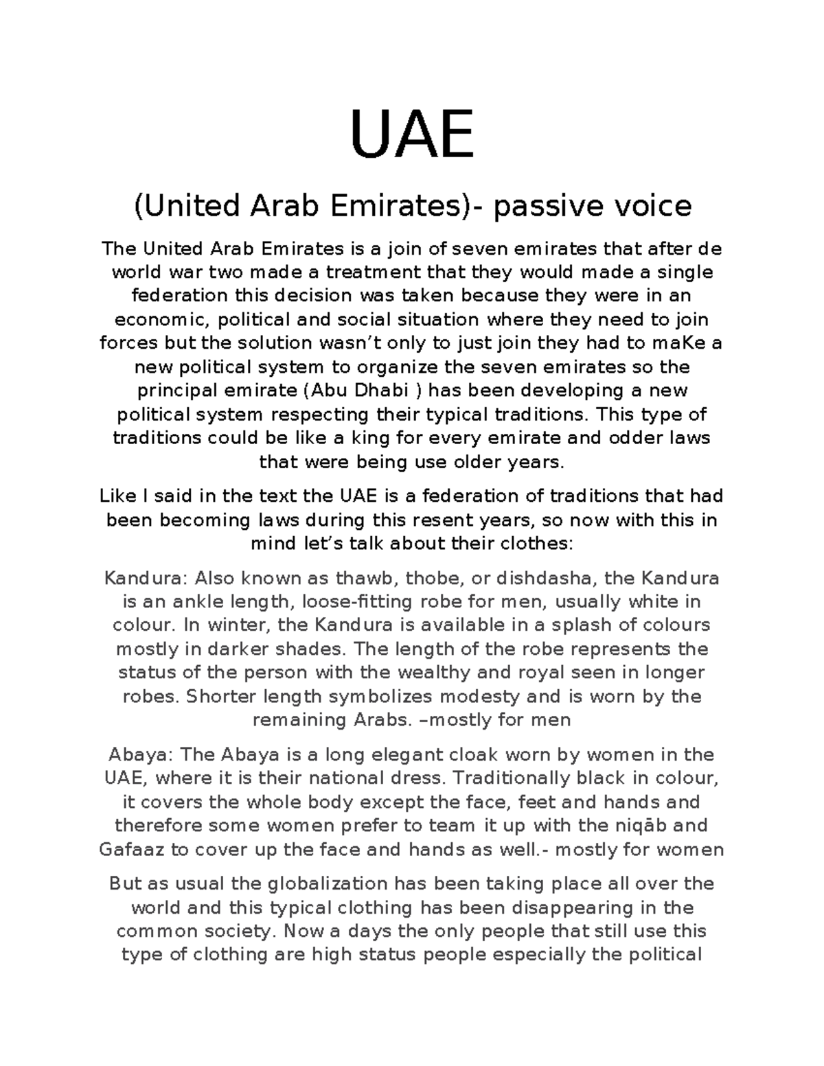 UAE Josue - presentation for language class - UAE (United Arab Emirates ...