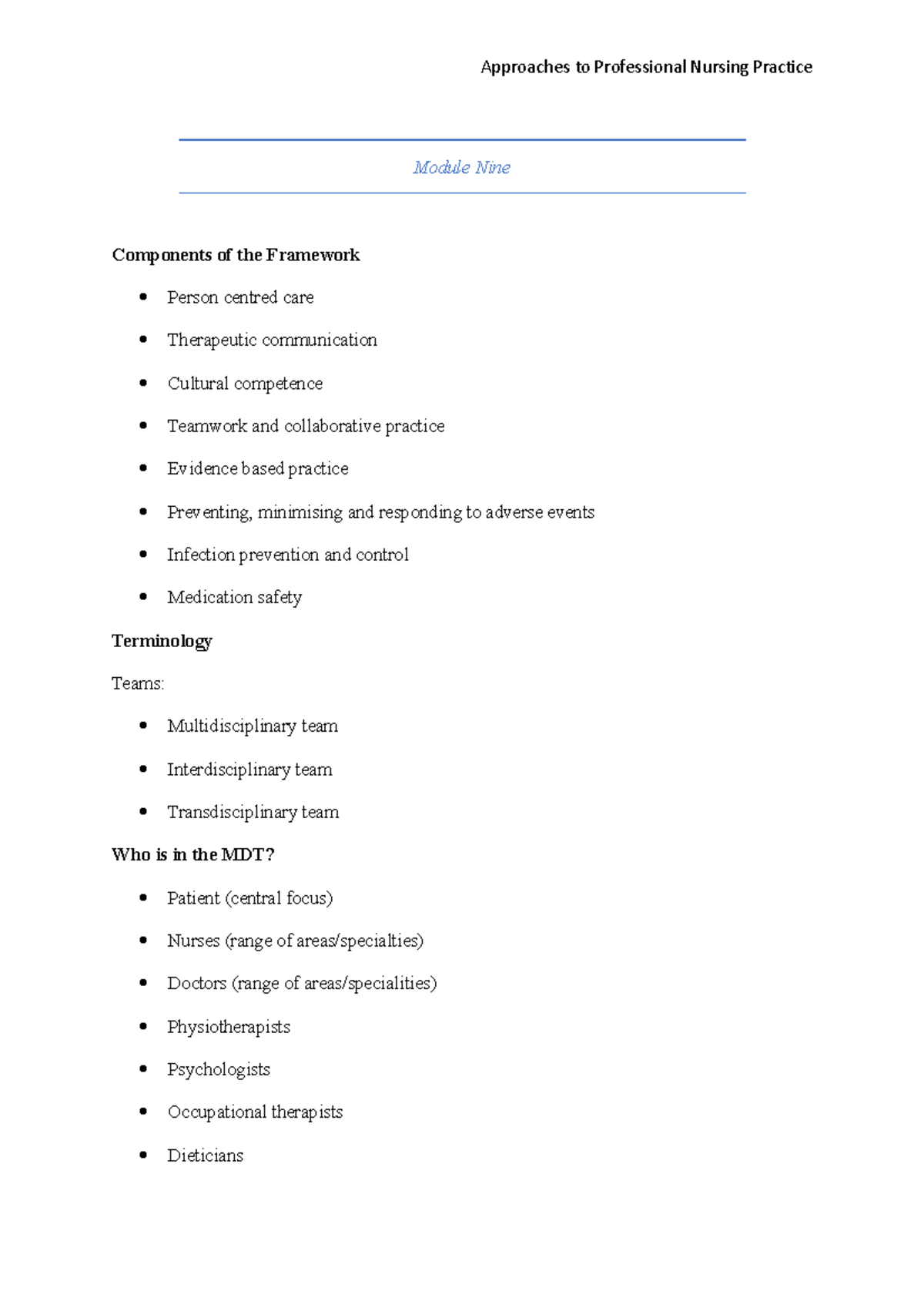 Module Nine - Module Nine Components of the Framework Person centred ...