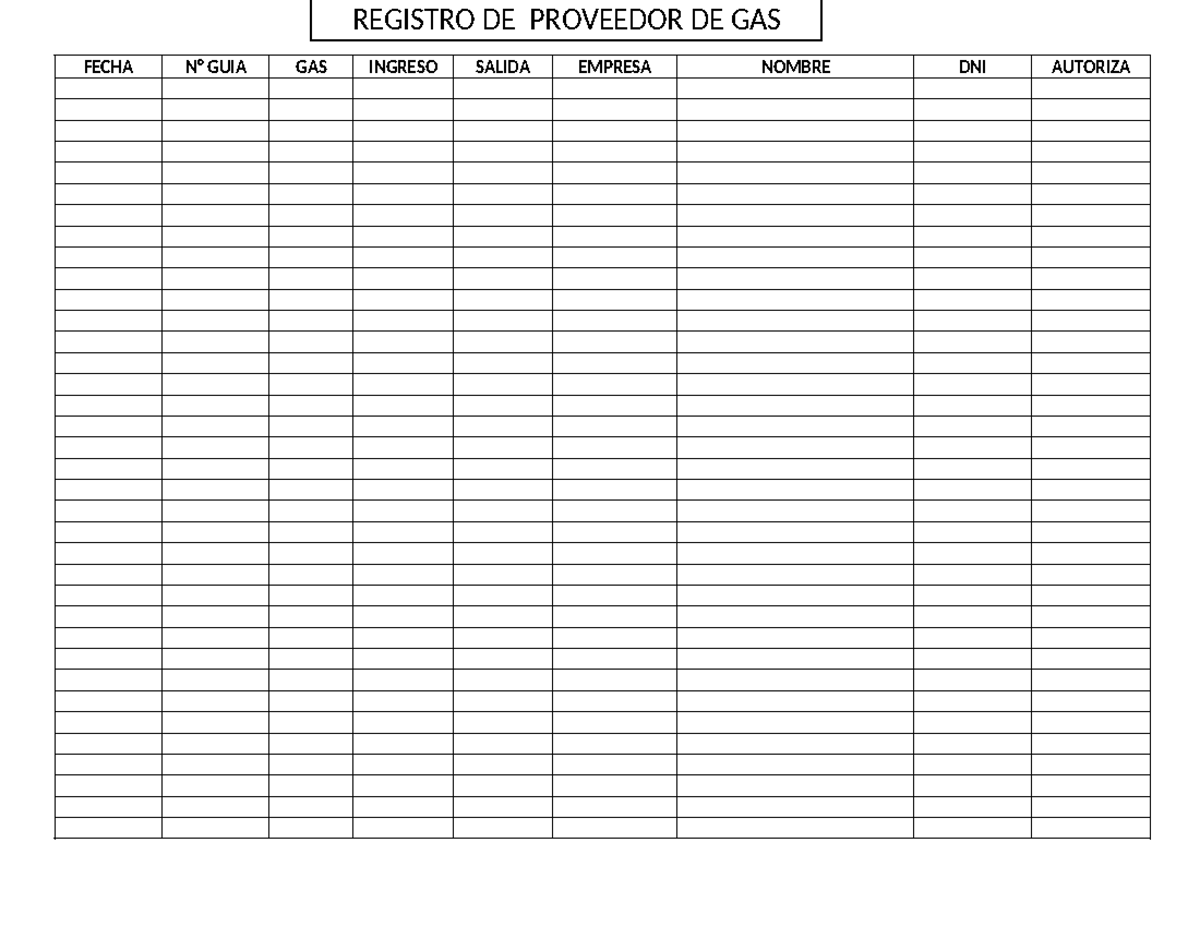 Formato- Seguridad - Seguridad Mantenimiento e Higene Industrial - FECHA N° GUIA GAS INGRESO ...