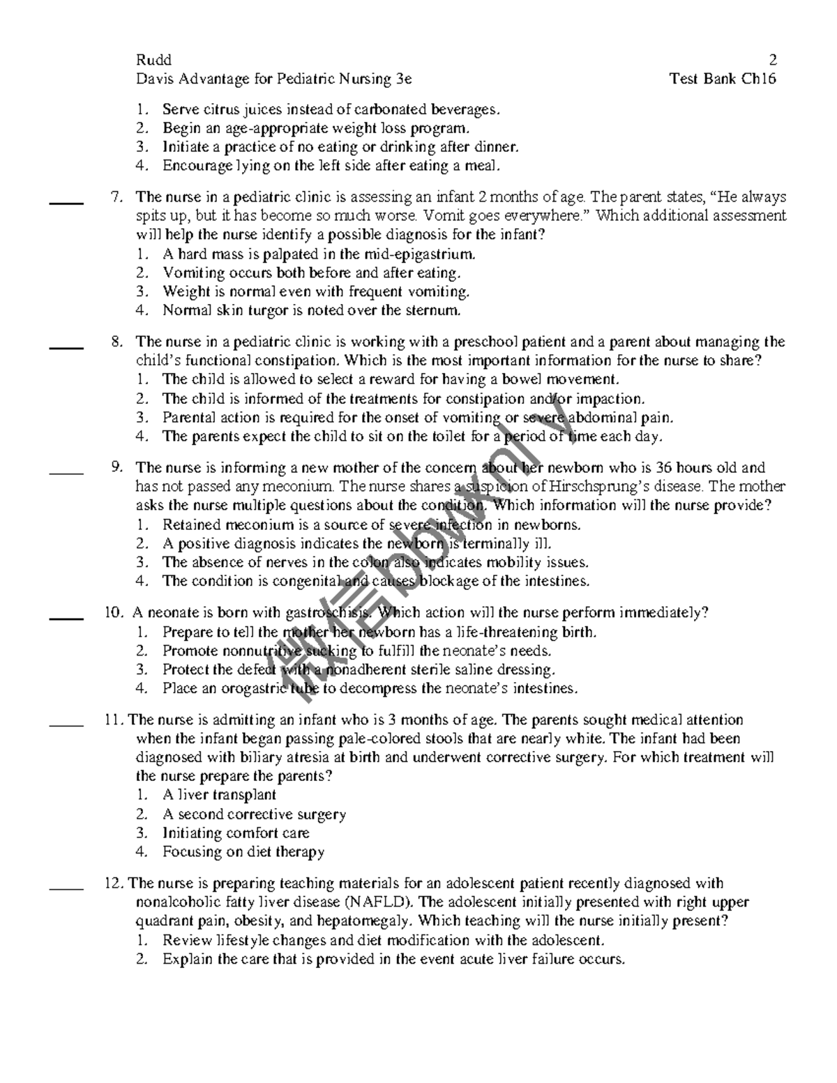 Test bank pediatric nursing critical components of nursing care 3rd ...