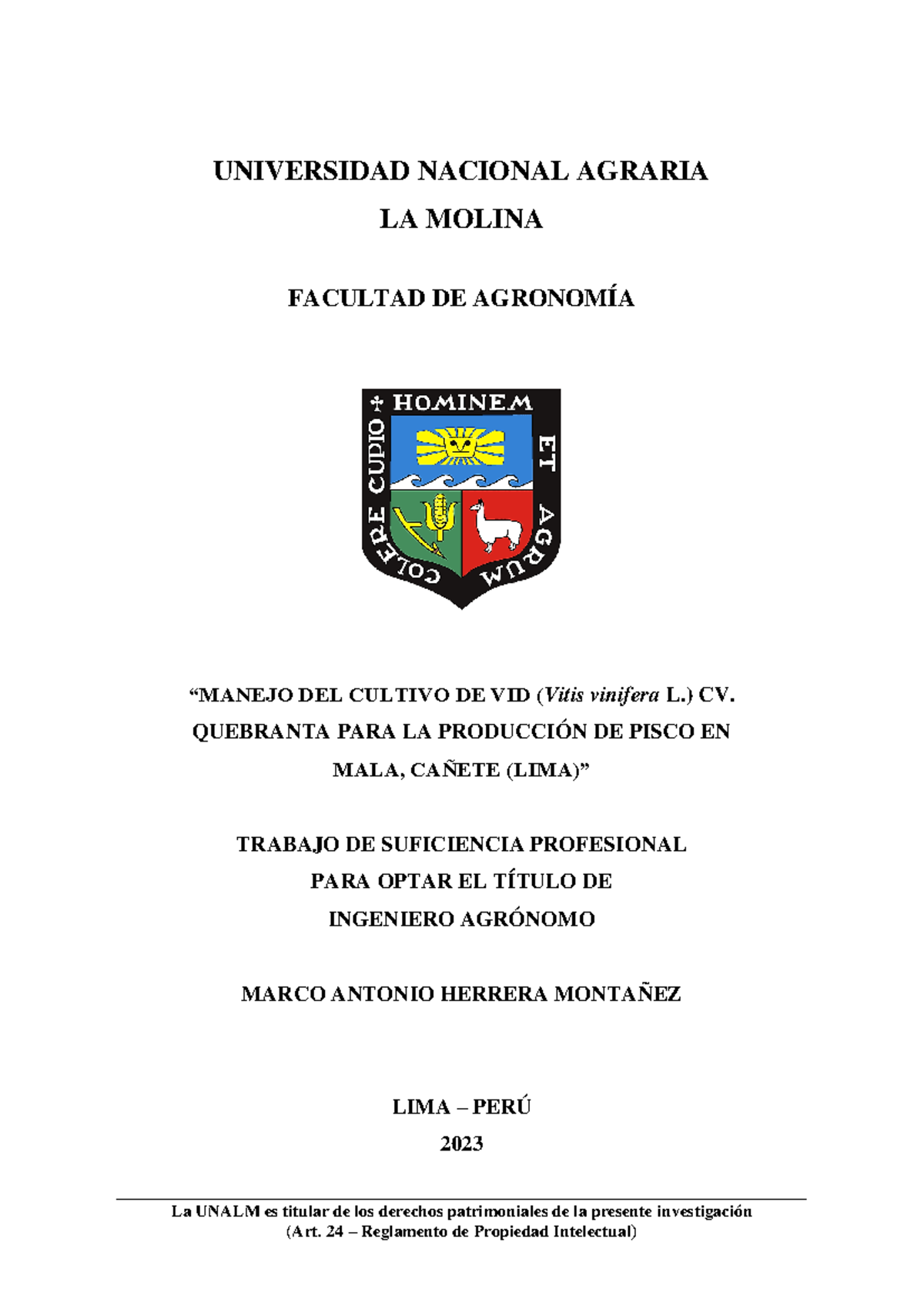 Herrera montanez marco antonio - La UNALM es titular de los derechos ...