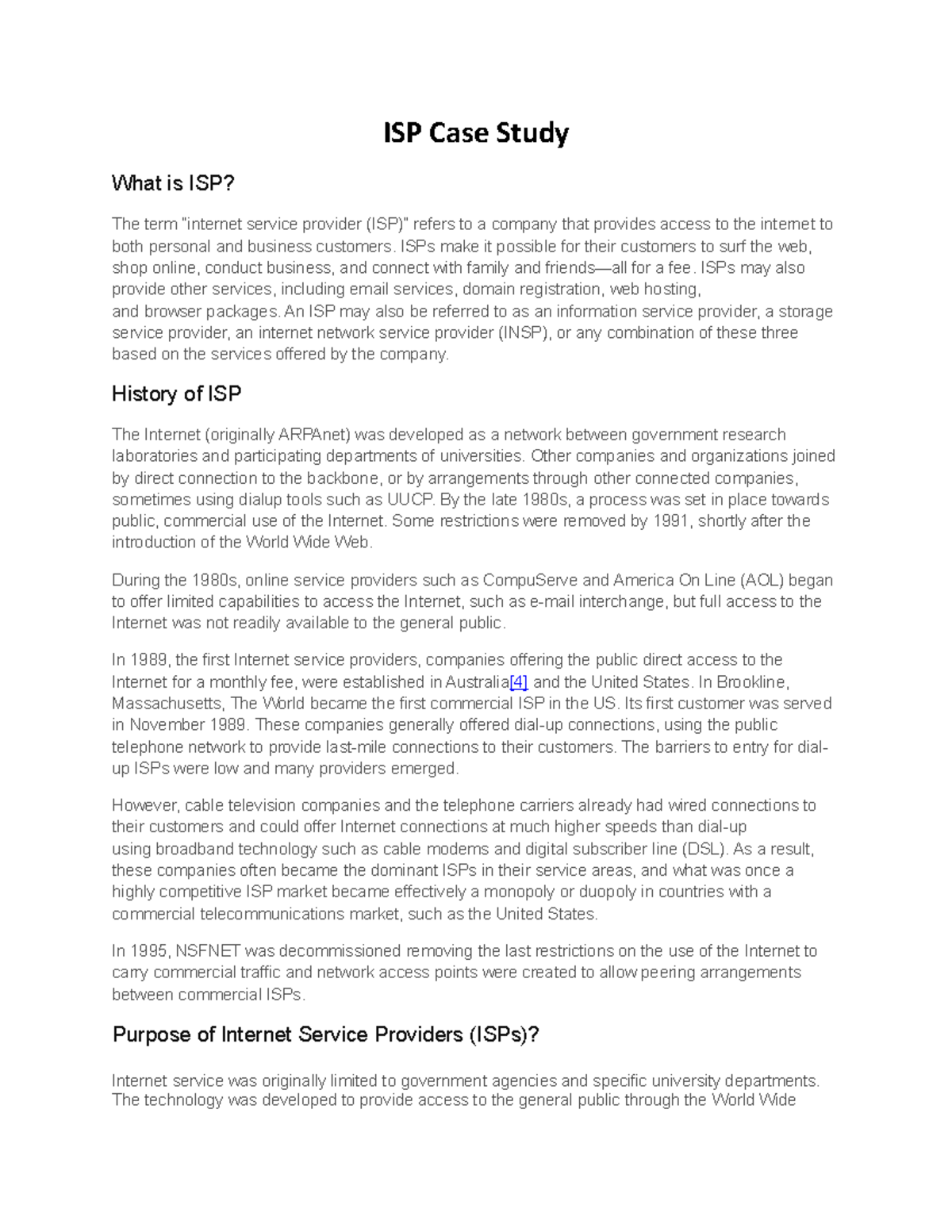 ISP Case Study - notes - ISP Case Study What is ISP? The term “internet ...