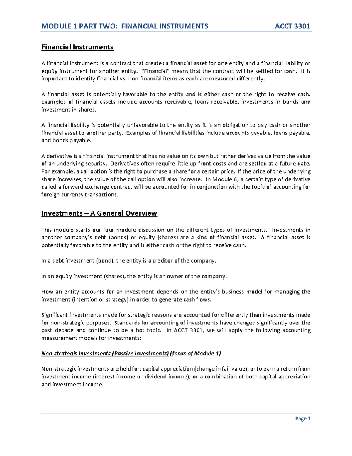 ACCT3301 Module 1 Notes PART TWO Winter 2018 - student readings ...