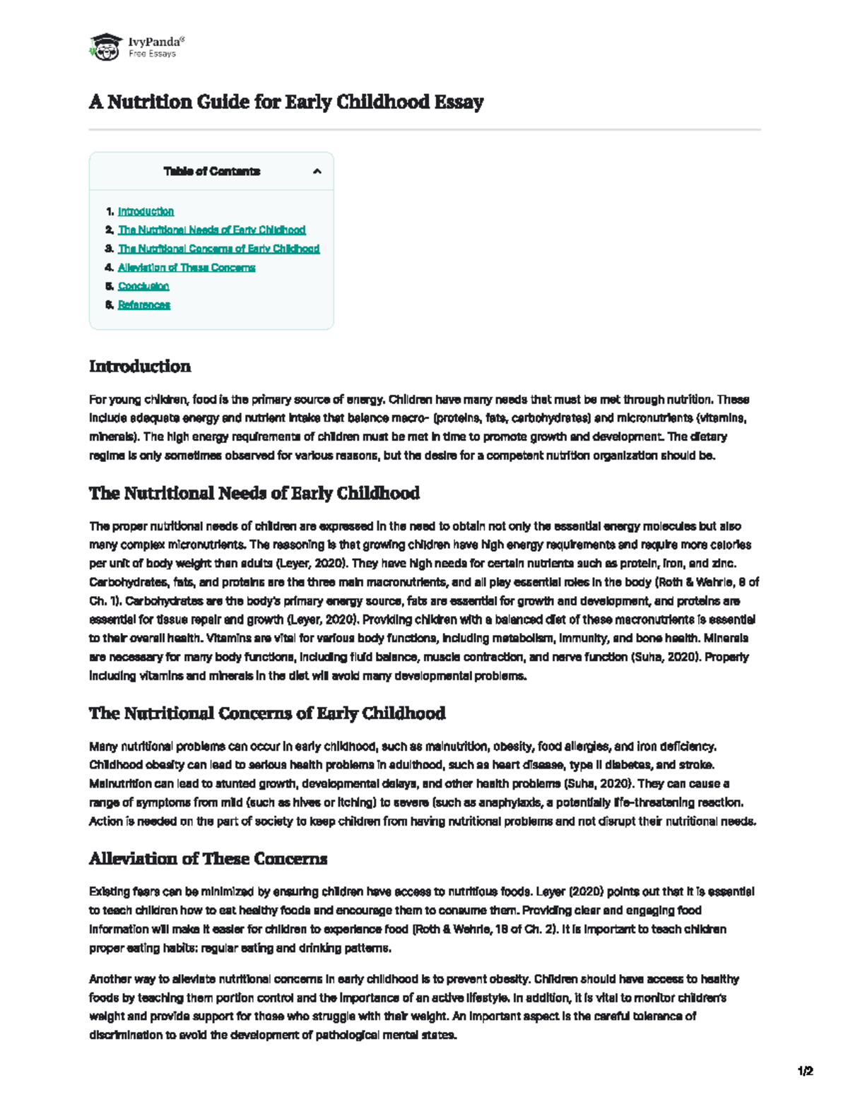 Earlychildhood nutri - essay - Advance Nutrition - Studocu