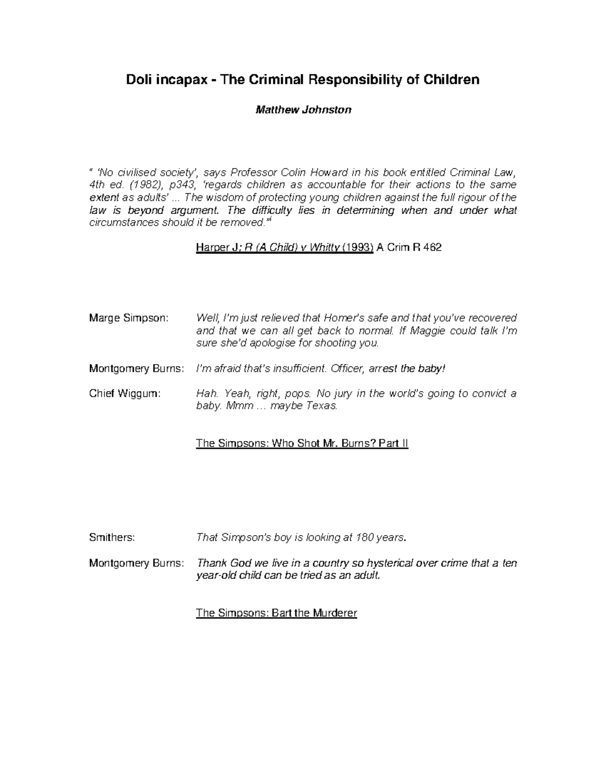 Doli Incapax The Criminal Capacity of Children - Doli incapax - The ...