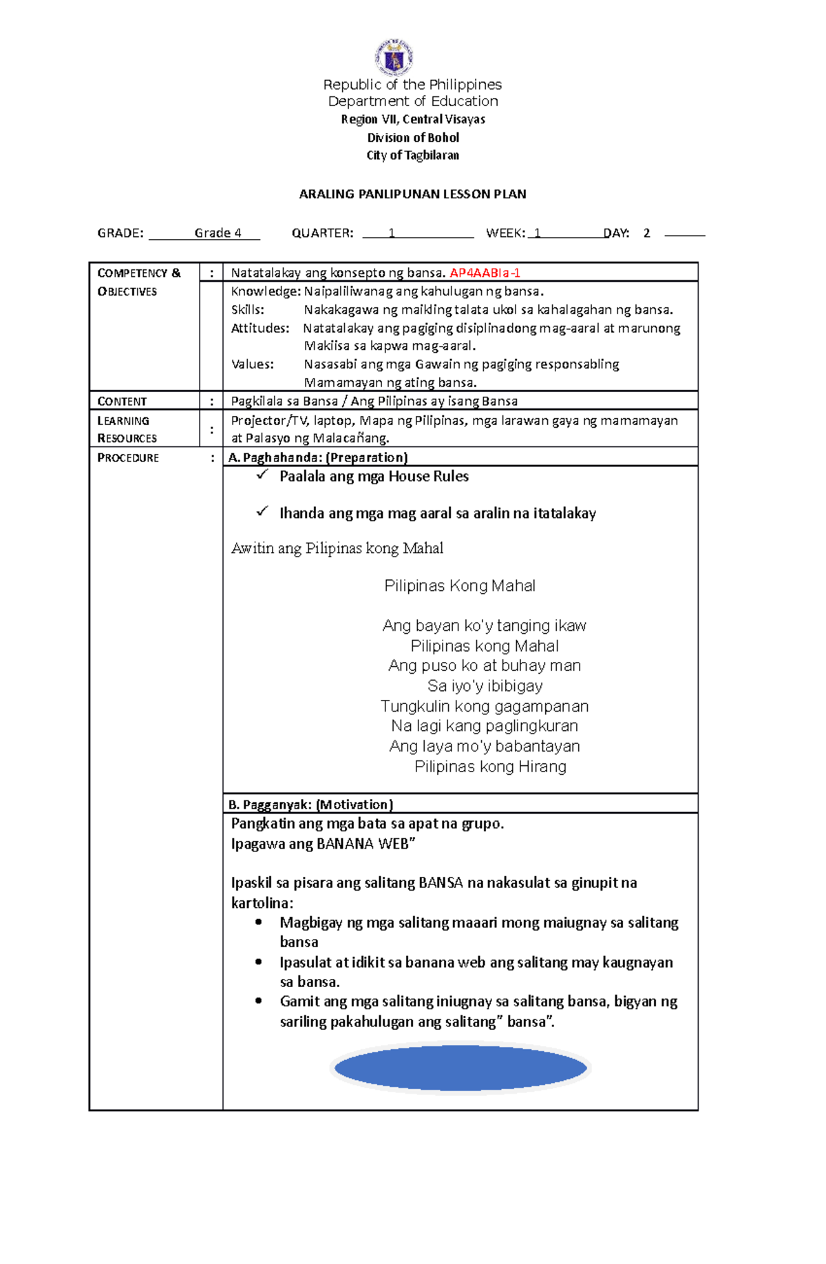 AP PLP Q1 Week 1 Day 2 - Updated Prototype Lesson Plan - Republic of ...