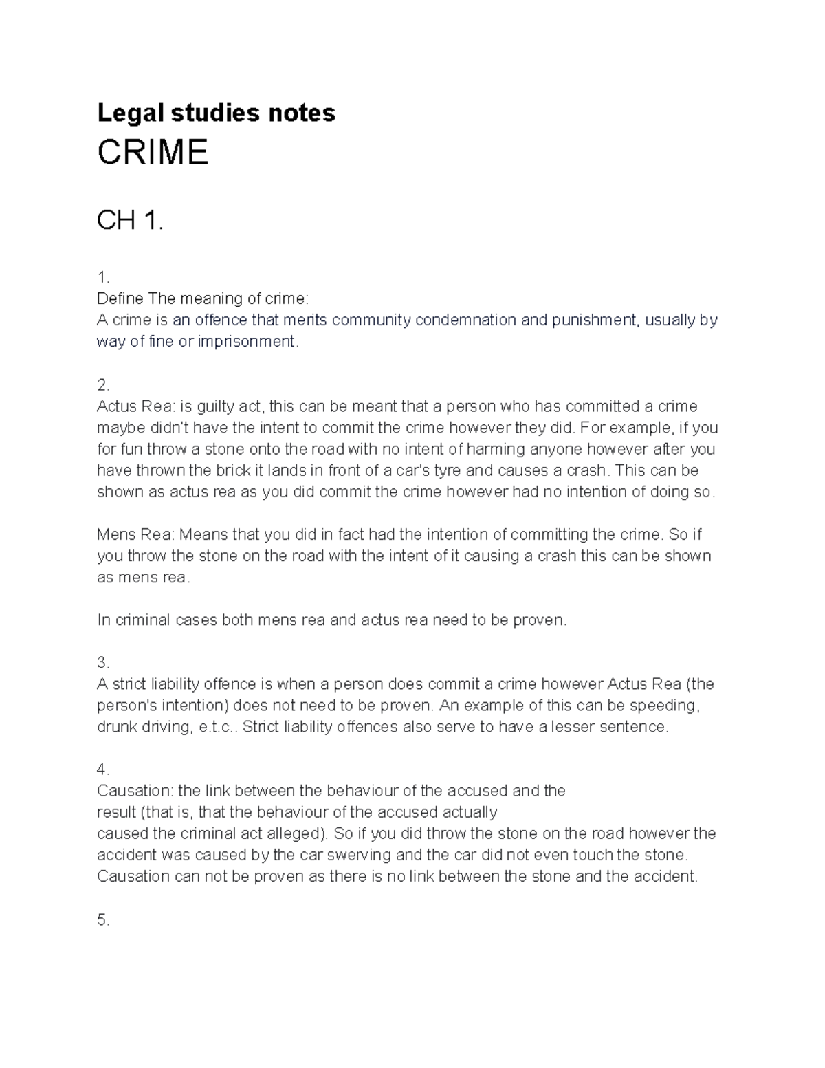 Full course Legal studies notes - Legal studies notes CRIME CH 1. 1 ...