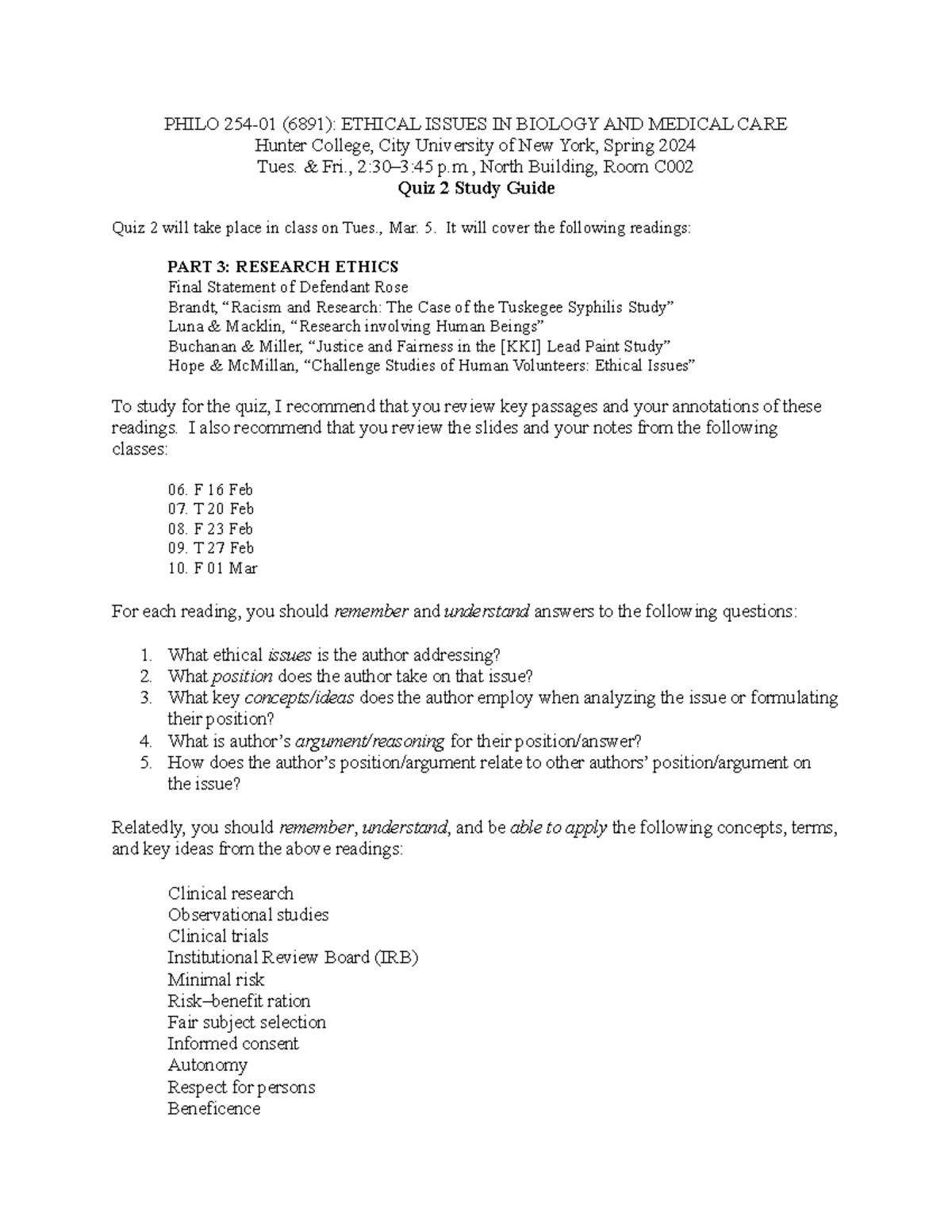 PHILO 254 Q2Study Guide - PHILO 254-01 (6891): ETHICAL ISSUES IN ...