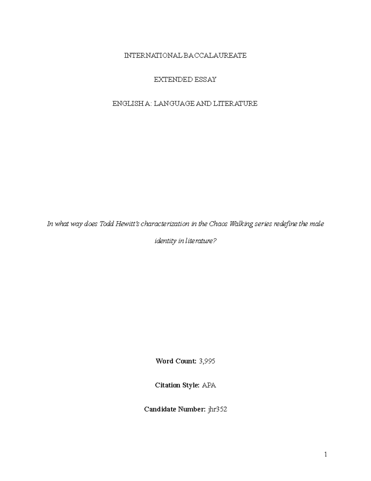 Extended Essay english - INTERNATIONAL BACCALAUREATE EXTENDED ESSAY ...