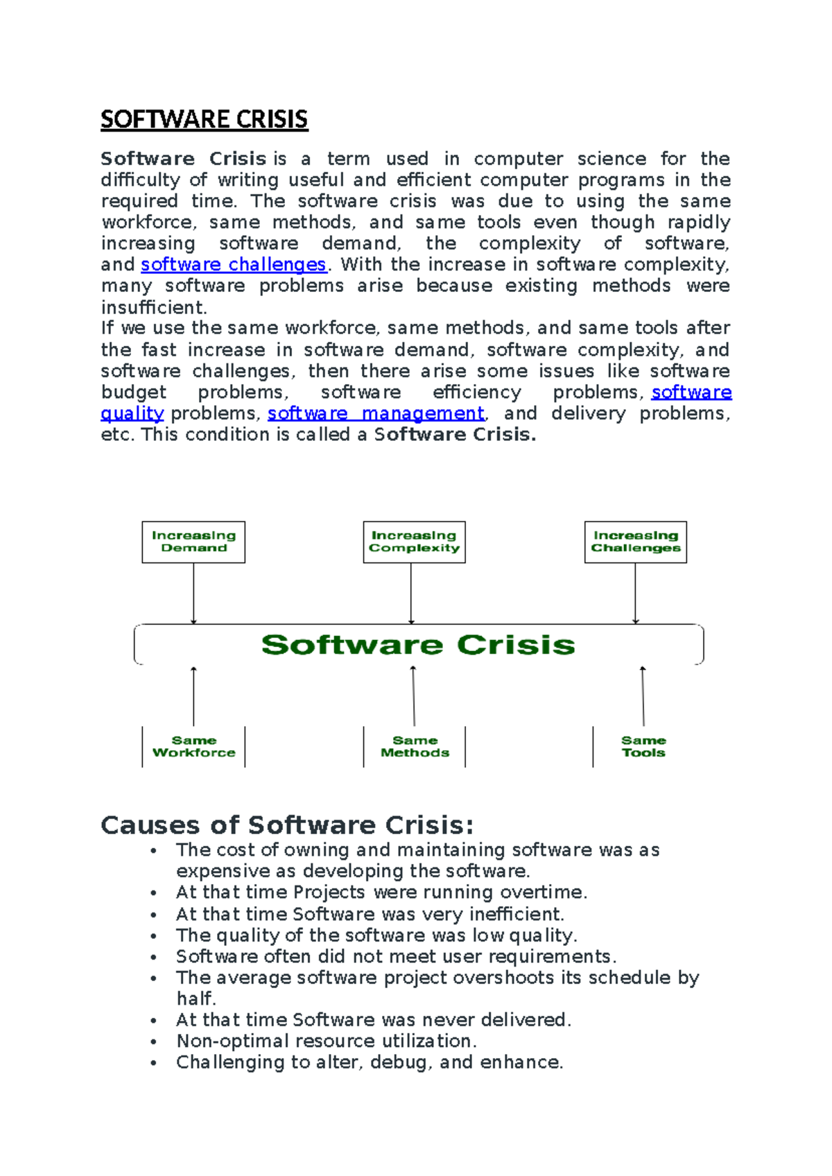 SE Lecture 2 - Notes - SOFTWARE CRISIS Software Crisis is a term used ...