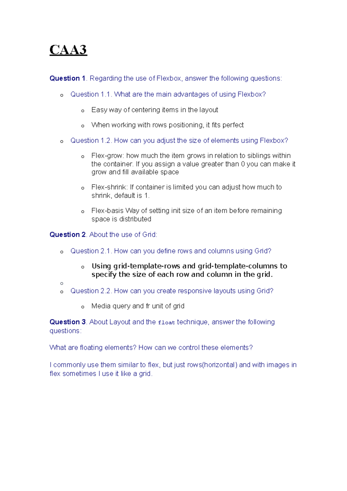 CAA3 enunciado con mis solucion - CAA Question 1. Regarding the use of ...