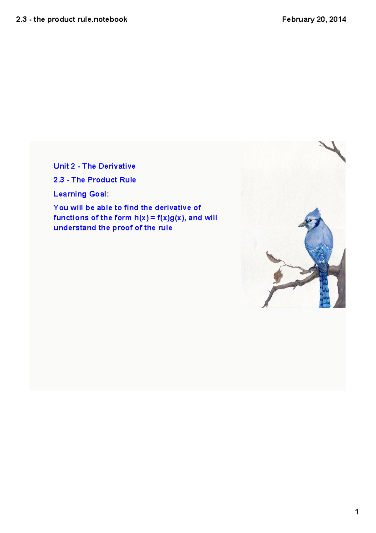 2.3 - the product rule - Unit 2 The Derivative 2 The Product Rule ...