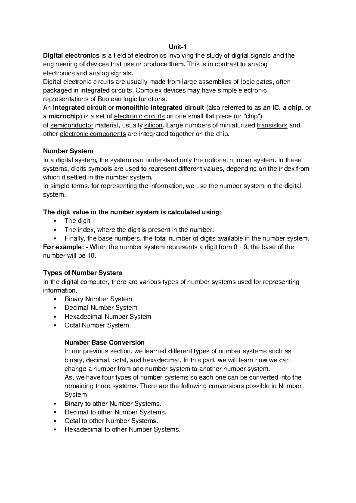 Digital Electronics notes - Unit- 1 Digital electronics is a field of ...