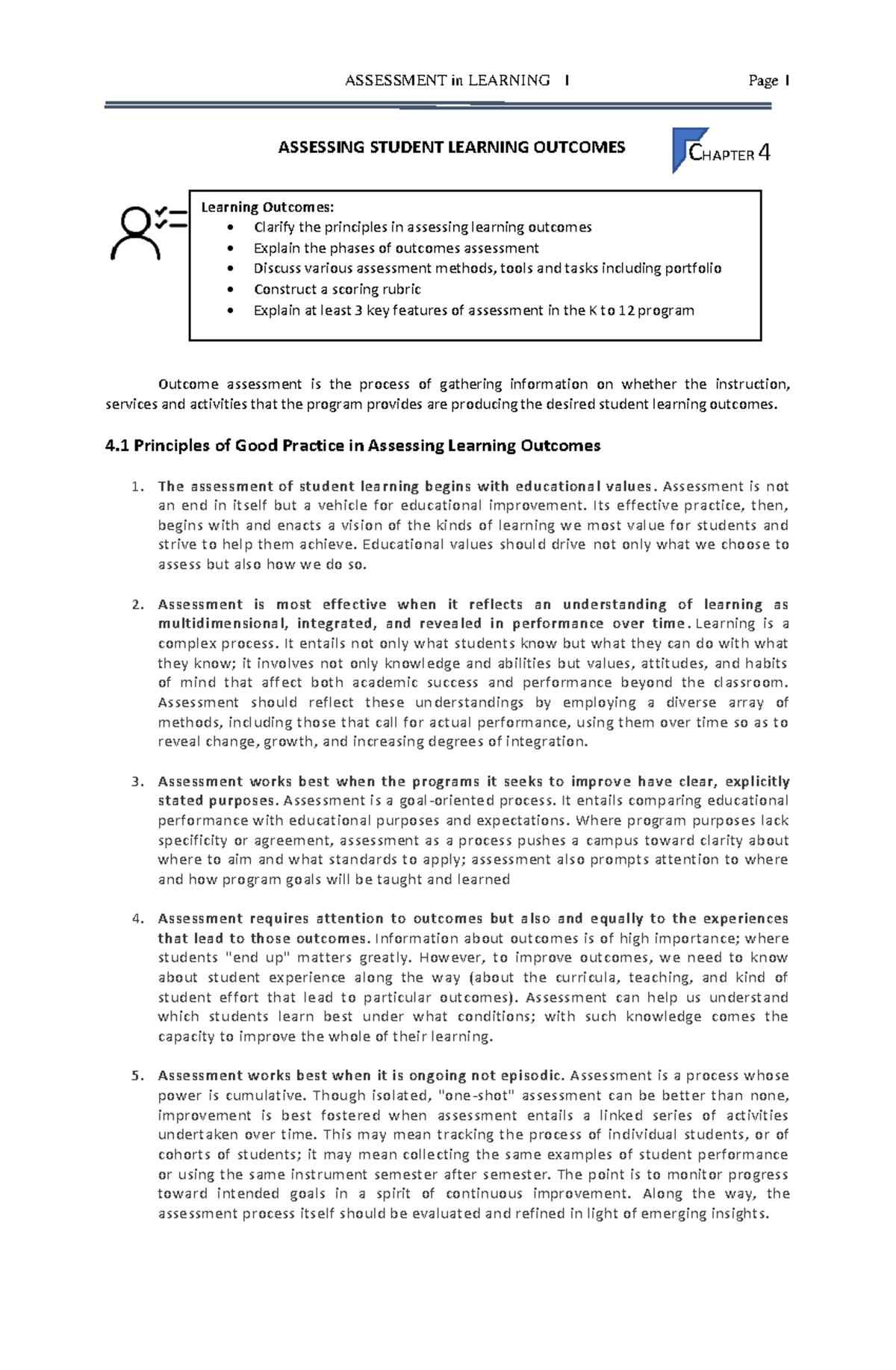 Prof Ed 221 Module 4 - CHAPTER 4 Outcome assessment is the process of ...