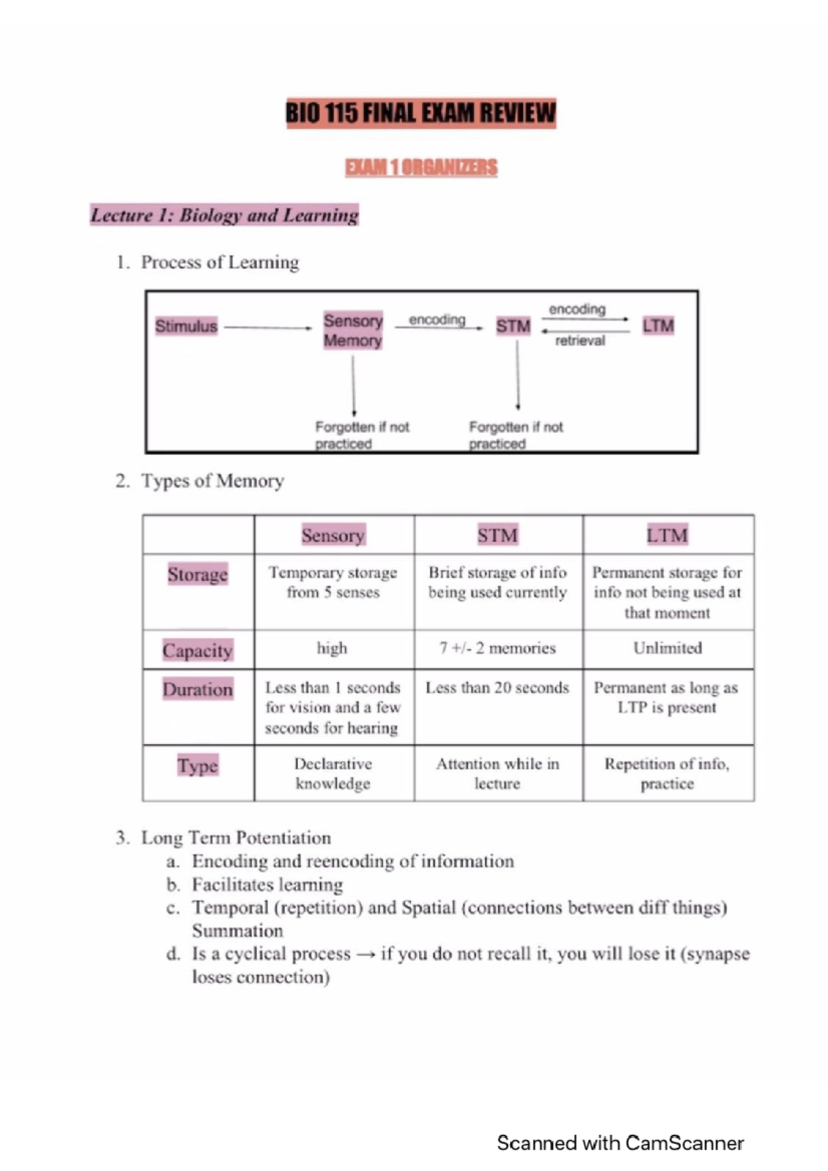 Biology Notes final exam - BIO 115 FINAL EXAM REVIEW EXAM 1 ORGANIZER ...